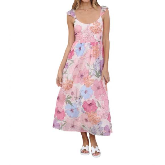 lovestitch | Dresses | New Lovestitch Flutter Cap Sleeve Maxi Dress In Pink Floral | Poshmark